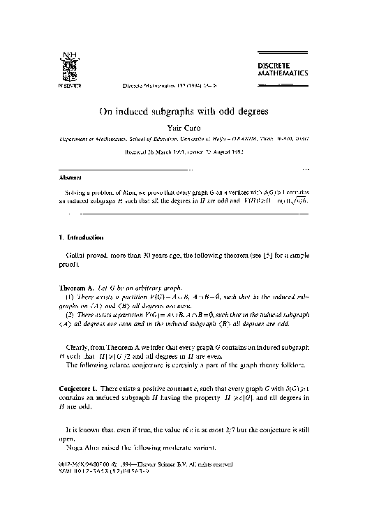 (PDF) On induced subgraphs with odd degrees