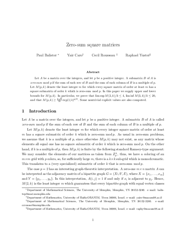 (PDF) Zero-sum Square Matrices