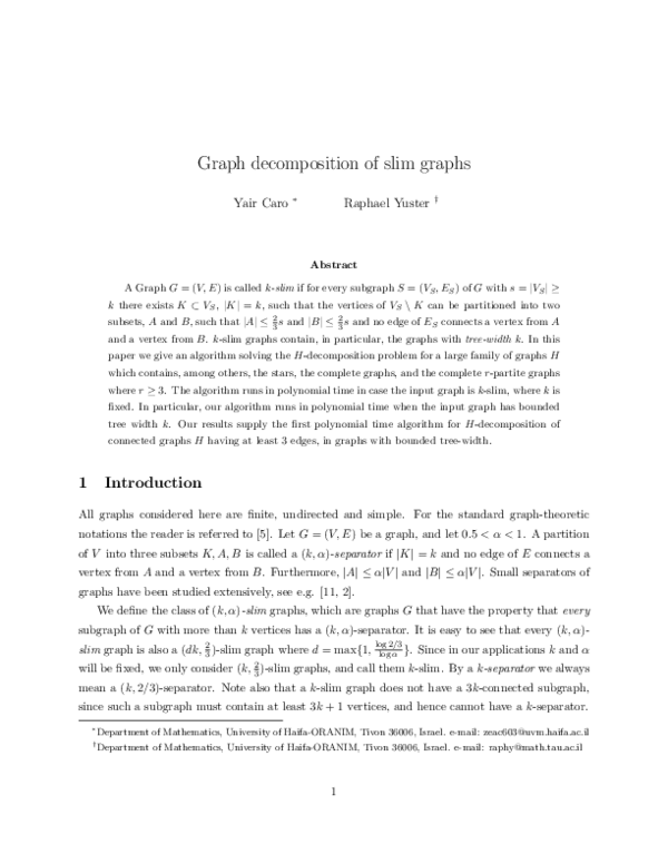 (PDF) Graph Decomposition of Slim Graphs
