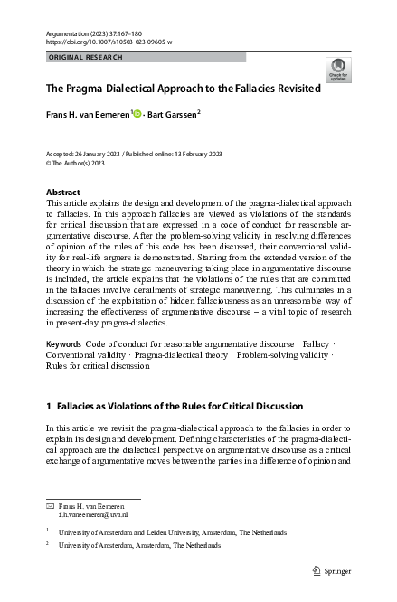 Pdf The Pragma Dialectical Approach To The Fallacies Revisited