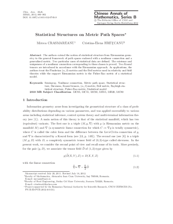 (PDF) Statistical structures on metric path spaces