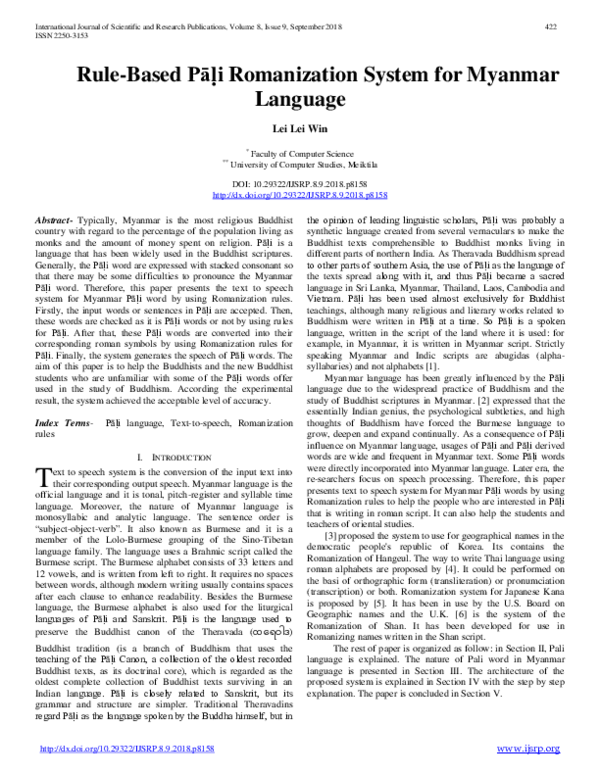 (PDF) Rule-Based Paḷi Romanization System for Myanmar Language