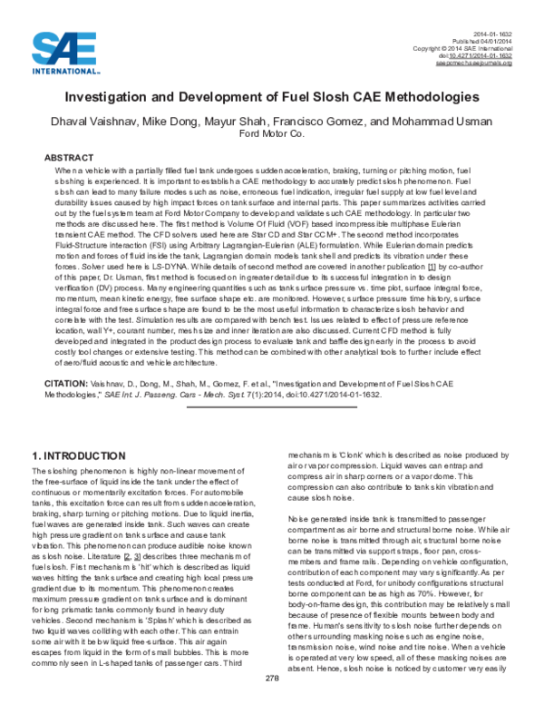 (PDF) Investigation and Development of Fuel Slosh CAE Methodologies