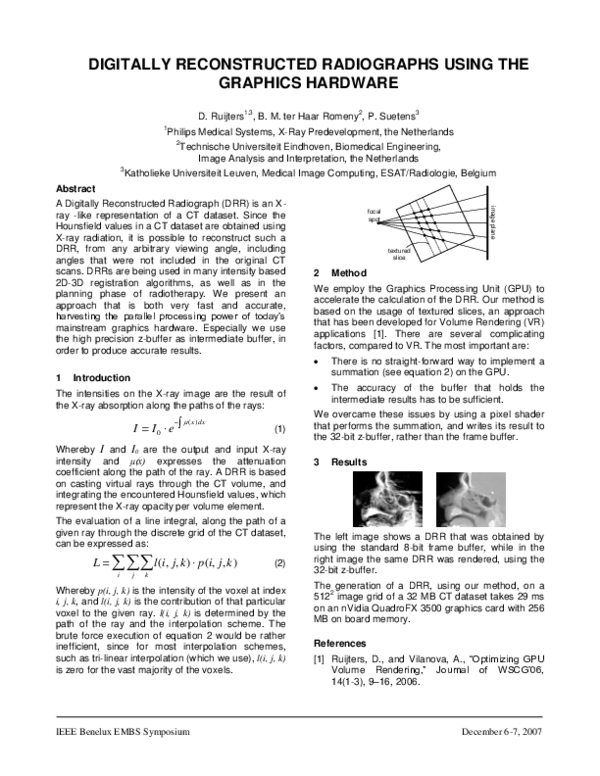 (PDF) Digitally Reconstructed Radiographs Using the Graphics Hardware