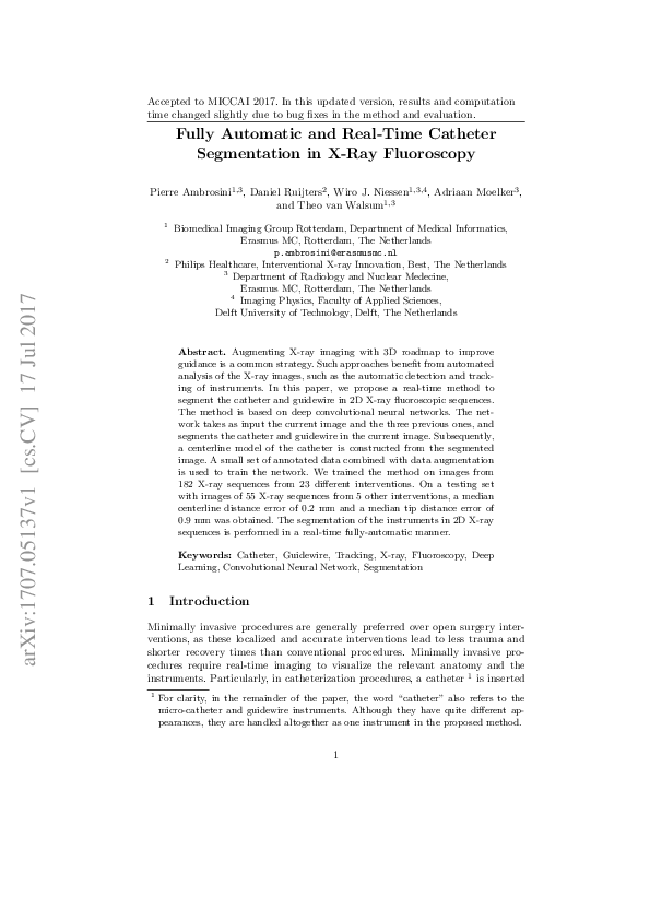 (PDF) Fully Automatic and Real-Time Catheter Segmentation in X-Ray Fluoroscopy