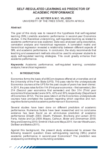 (PDF) Self-regulated learning as predictor of academic performance