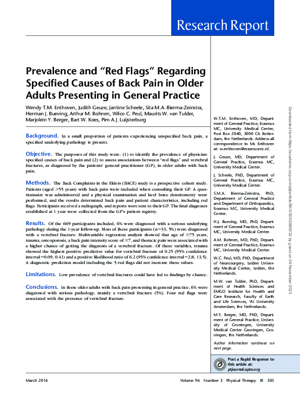 (PDF) Prevalence and “Red Flags” Regarding Specified Causes of Back ...