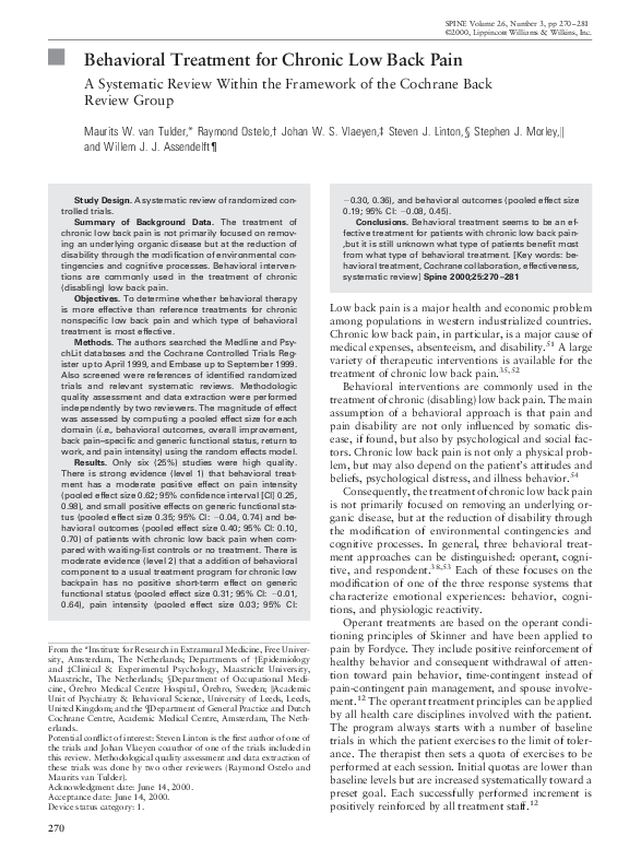 (PDF) Behavioral Treatment for Chronic Low Back Pain