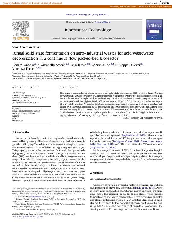 (PDF) Fungal solid state fermentation on agro-industrial wastes for ...
