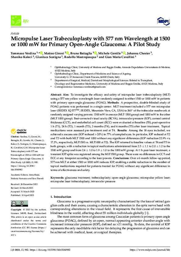 (PDF) Micropulse Laser Trabeculoplasty with 577 nm Wavelength at 1500 ...
