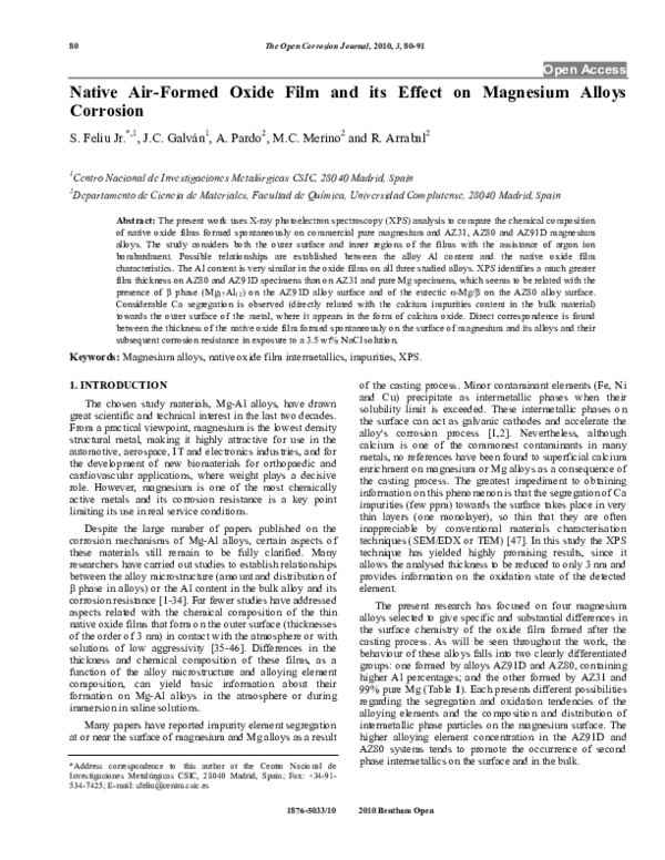 (PDF) Native Air-Formed Oxide Film and its Effect on Magnesium Alloys