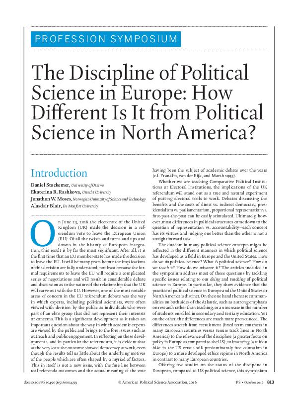(PDF) The discipline of Political Science in Europe: How different is ...