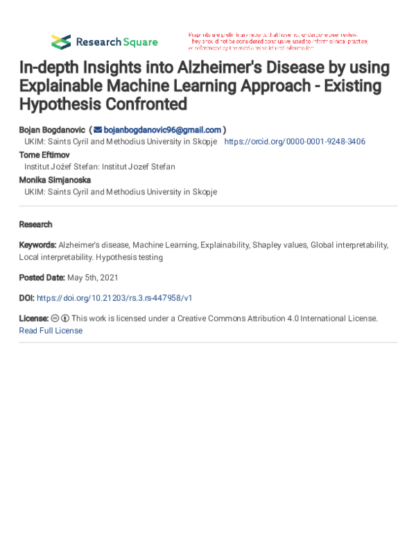 (PDF) In-depth Insights into Alzheimer's Disease by using Explainable Machine Learning Approach ...
