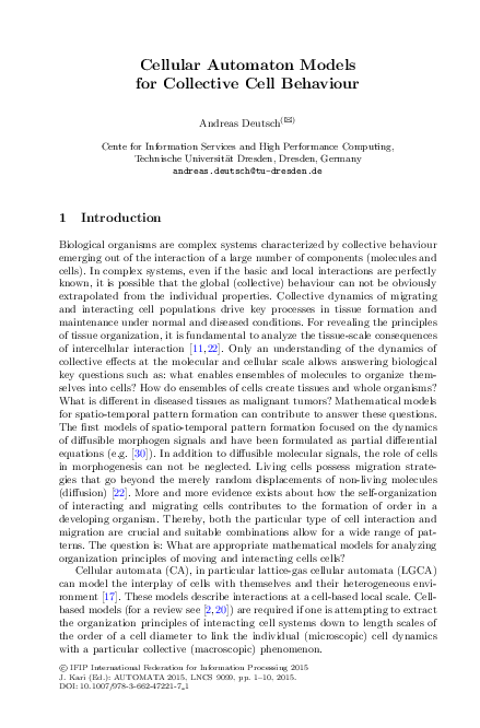 (PDF) Cellular Automaton Models for Collective Cell Behaviour