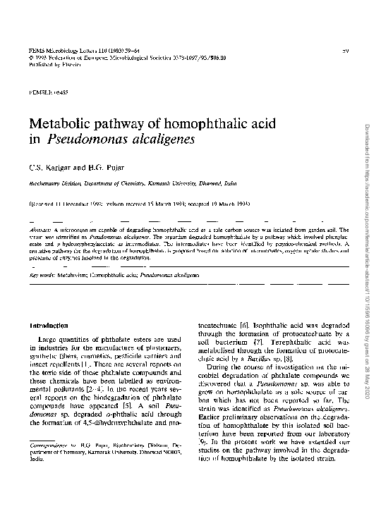(PDF) Metabolic pathway of homophthalic acid in Pseudomonas alcaligenes ...