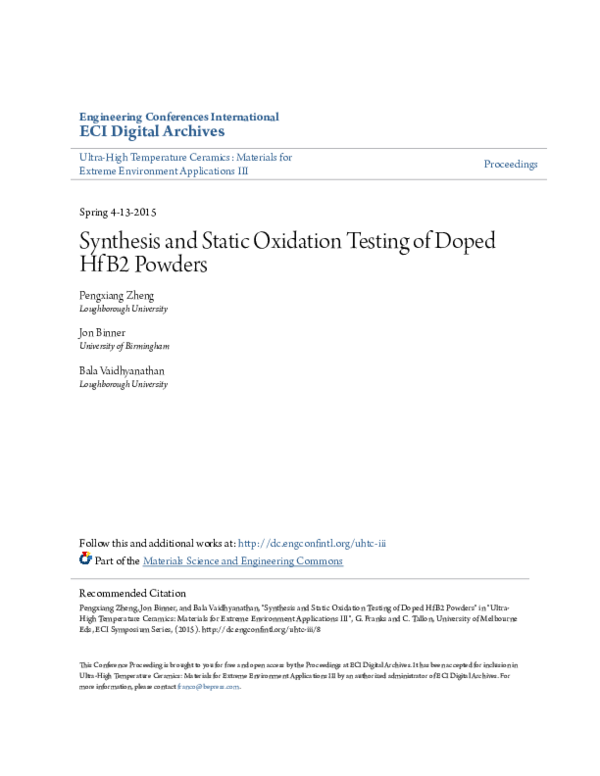 (PDF) Synthesis and Static Oxidation Testing of Doped HfB2 Powders ...