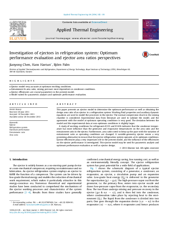 (PDF) Investigation of ejectors in refrigeration system: Optimum ...
