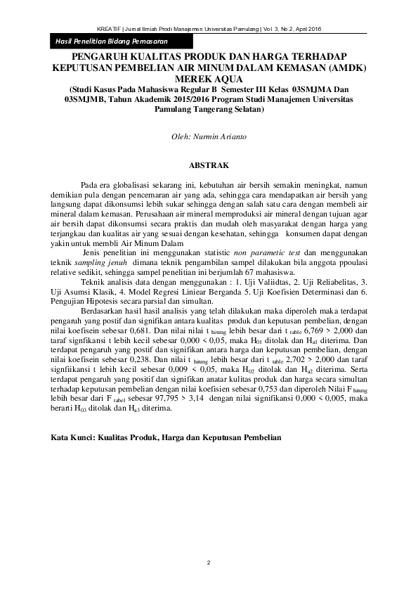 (PDF) Pengaruh Kualitas Produk Dan Harga Terhadap Keputusan Pembelian ...