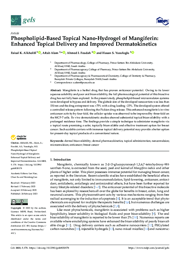 (PDF) Phospholipid-Based Topical Nano-Hydrogel of Mangiferin: Enhanced ...