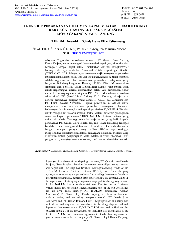 (PDF) Prosedur Penanganan Dokumen Kapal Muatan Curah Kering DI Dermaga ...