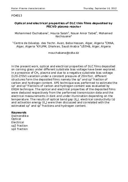 (PDF) Optical and electrical properties of DLC thin films deposited by ...