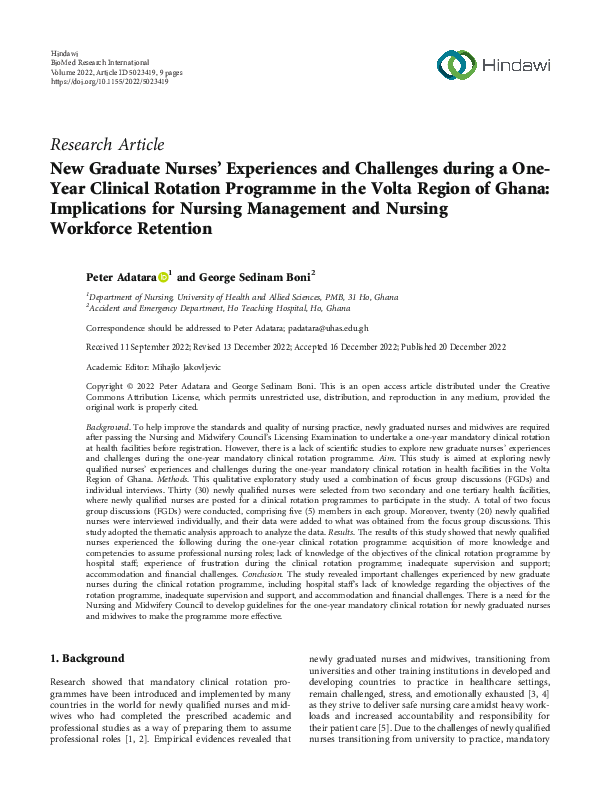 (PDF) New Graduate Nurses’ Experiences and Challenges during a One-Year ...