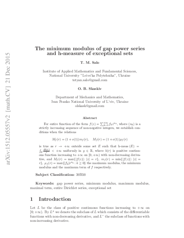 (PDF) The minimum modulus of gap power series and h-measure of ...