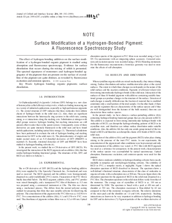 (PDF) Surface Modification of a Hydrogen-Bonded Pigment: A Fluorescence ...