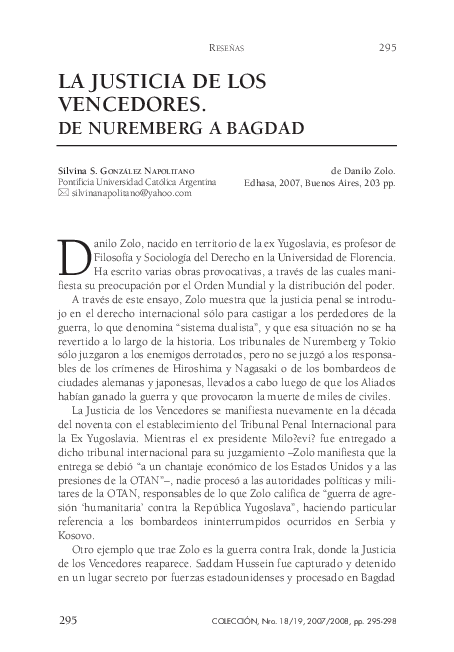 (PDF) La justicia de los vencedores. De Nuremberg a Bagdad, de Danilo Zolo