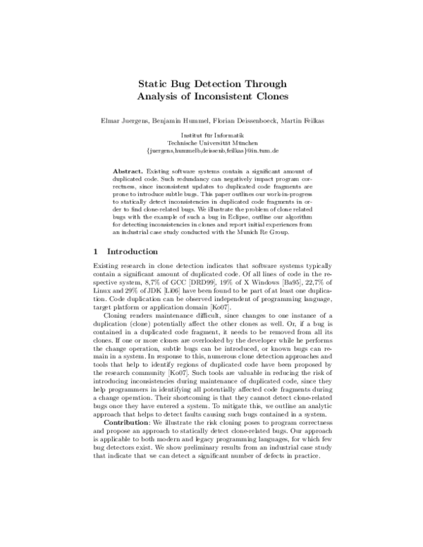 Pdf Static Bug Detection Through Analysis Of Inconsistent Clones