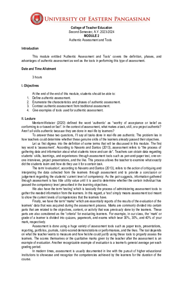 (PDF) Authentic Assessment