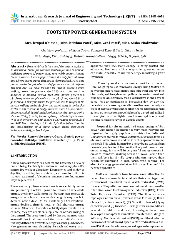 (PDF) Footstep Power Generation System