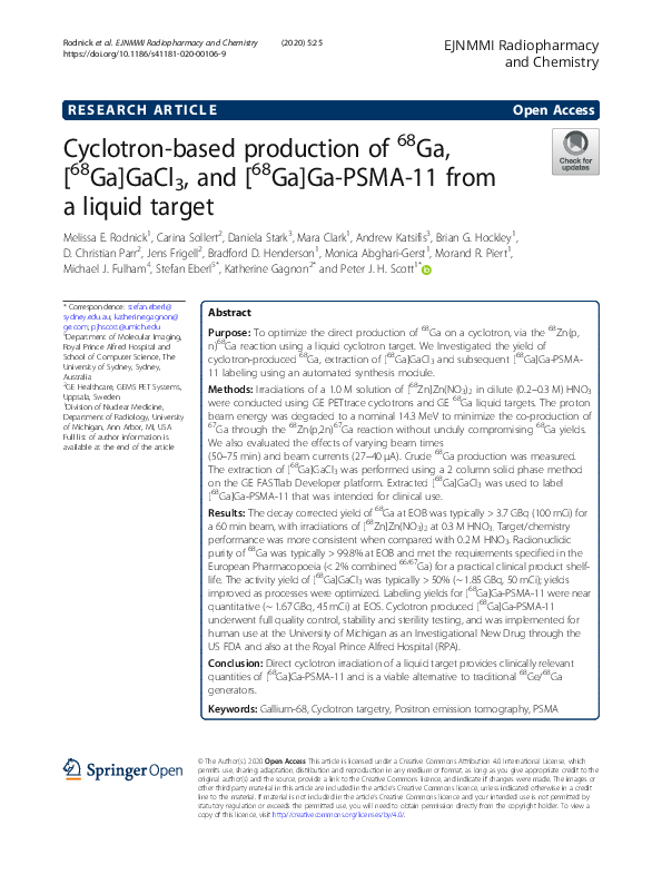 (PDF) Cyclotron-based production of 68Ga, [68Ga]GaCl3, and [68Ga]Ga ...