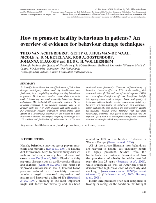 (PDF) How to promote healthy behaviours in patients? An overview of ...