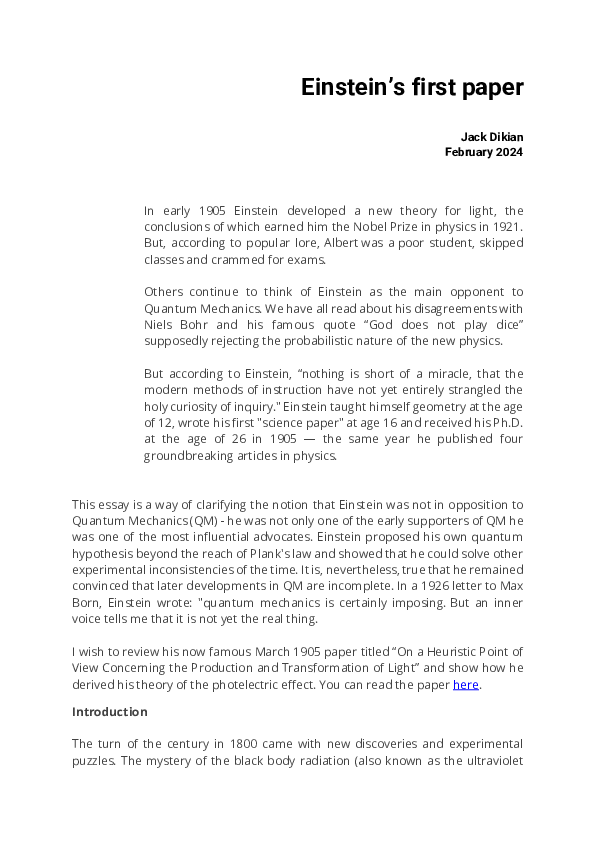 (PDF) Einstein's first paper