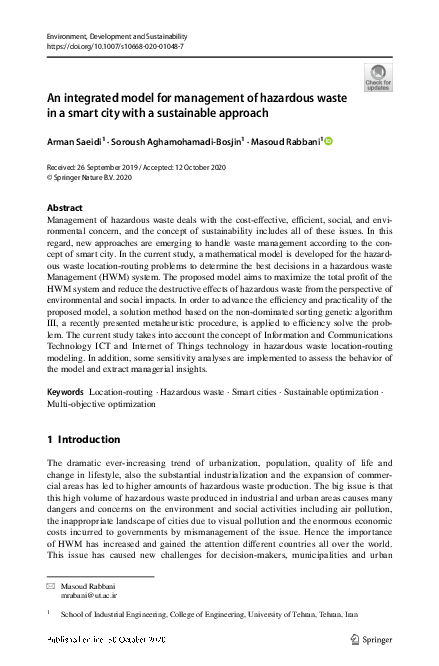 (PDF) An integrated model for management of hazardous waste in a smart ...