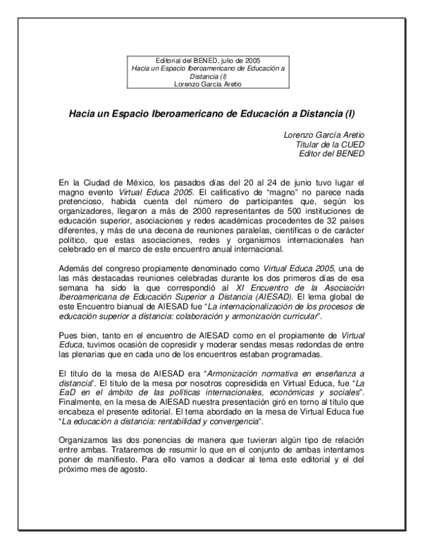 (PDF) Hacia un espacio Iberoamericano de Educaci'on a Distancia II