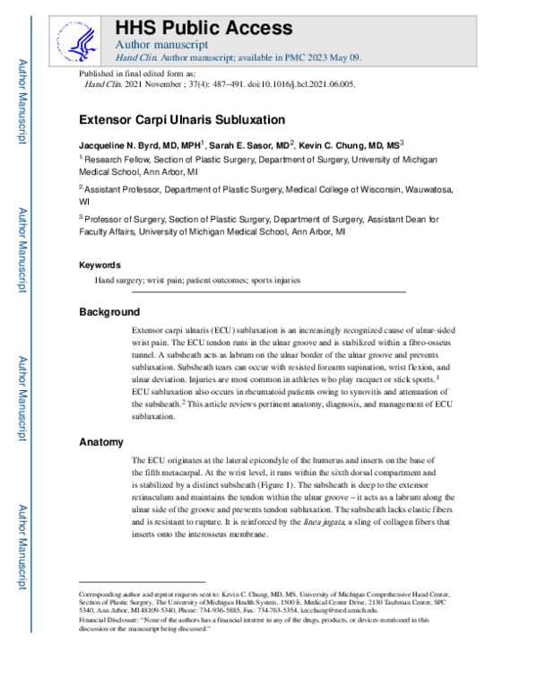 (PDF) Extensor Carpi Ulnaris Subluxation