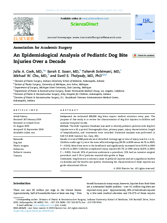 (PDF) An Epidemiological Analysis of Pediatric Dog Bite Injuries Over a ...