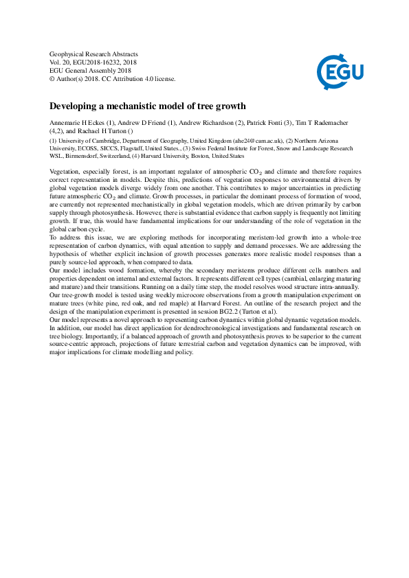 (PDF) Developing a mechanistic model of tree growth