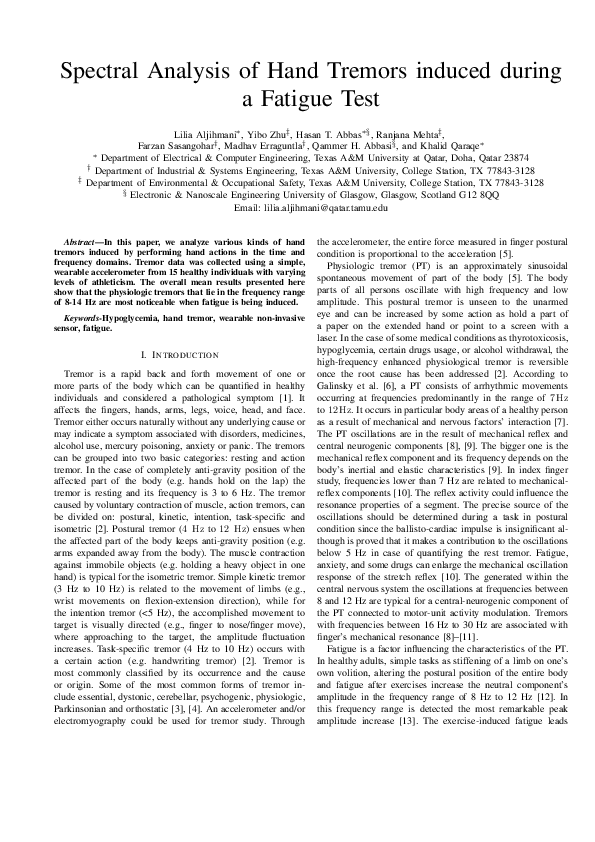 (PDF) Spectral Analysis of Hand Tremors Induced During a Fatigue Test