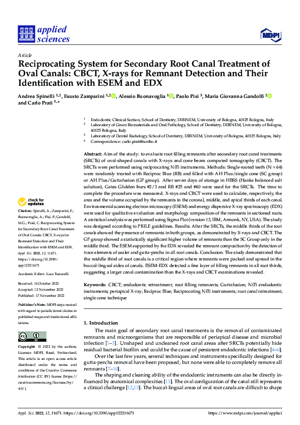 Reciprocating System for Secondary Root Canal Treatment of Oval Canals ...