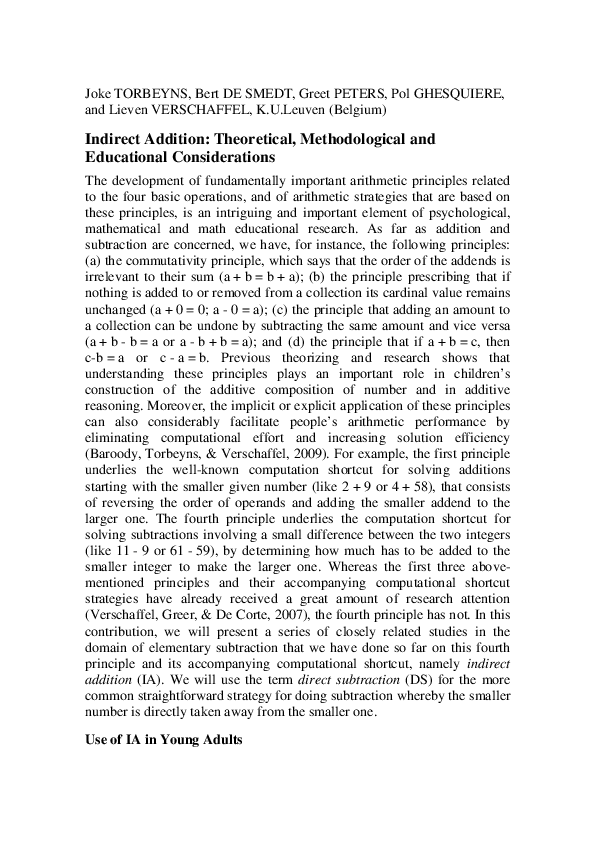 (PDF) Indirect Addition: Theoretical, Methodological and Educational Considerations
