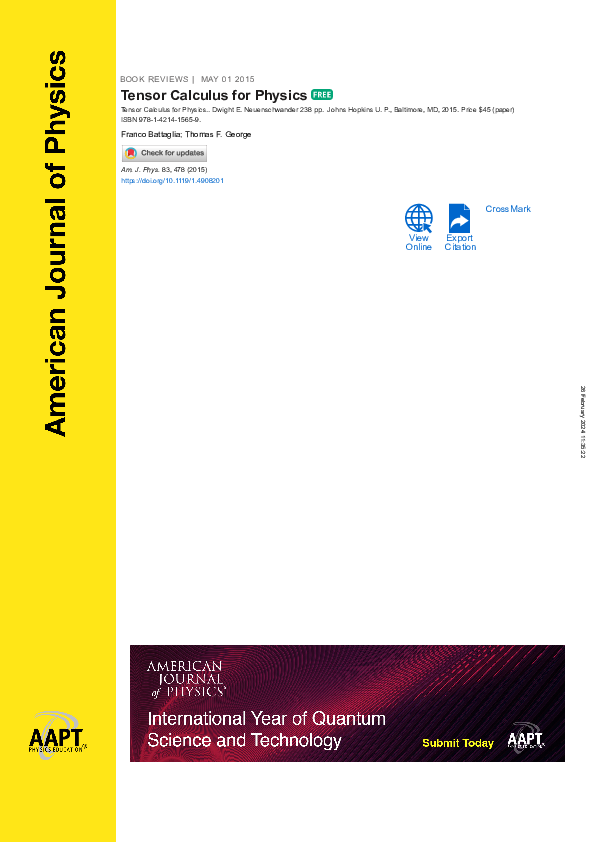 (PDF) Tensor Calculus for Physics