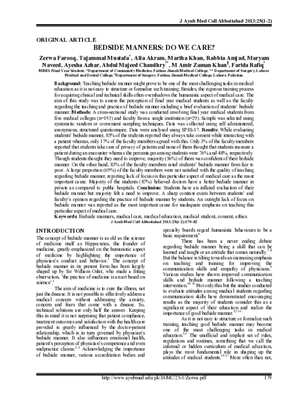 (PDF) Bedside manners: do we care?