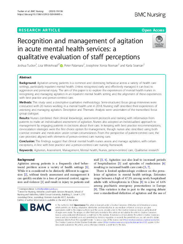 (PDF) Recognition and management of agitation in acute mental health ...
