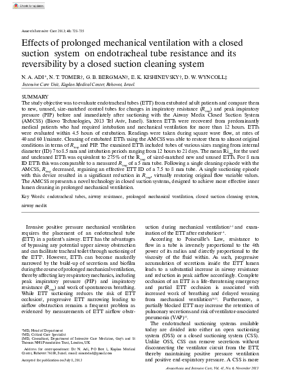 (PDF) Impact of Closed Suction on ETT Resistance