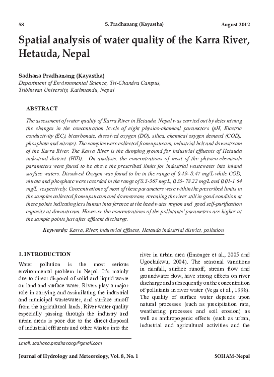 (PDF) Spatial analysis of water quality of the Karra River, Hetauda, Nepal