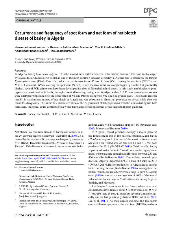 (PDF) Occurrence and frequency of spot form and net form of net blotch ...