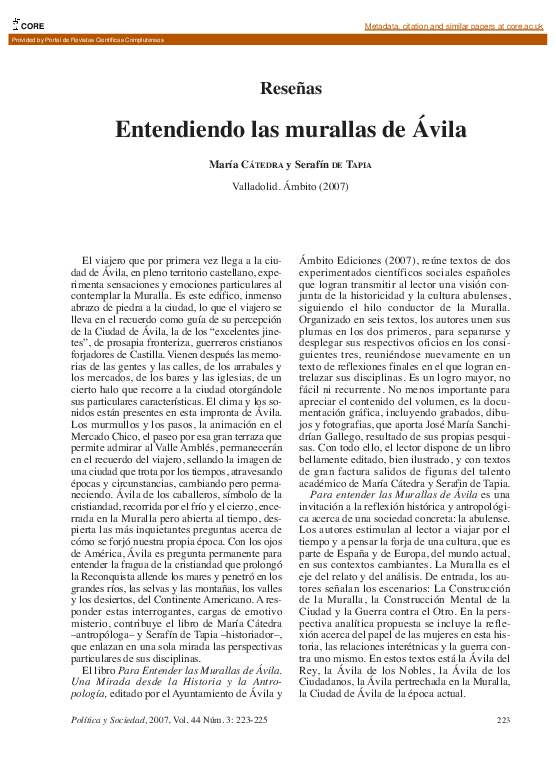 (PDF) Entendiendo las murallas de Ávila (María Cátedra y Serafín De ...